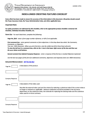 Fillable Online tdi texas Index-Linked Crediting Features Checklist ...