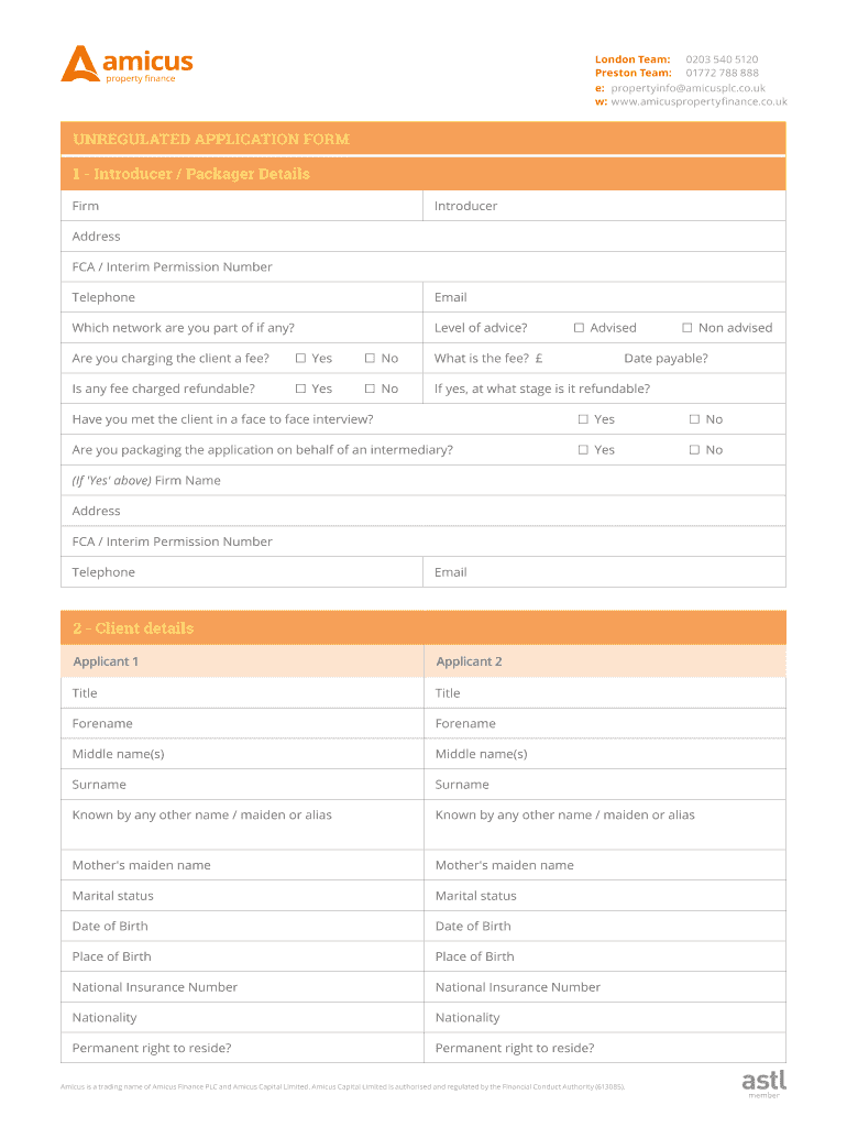 Fillable Online amicuspropertyfinance co Unregulated - Amicus Property ...