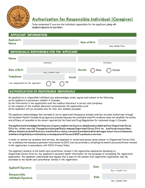 Fillable Online Authorization for Responsible Individual (Caregiver ...