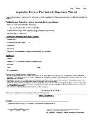 Fillable Online Application Form for Permission to Reproduce Material ...