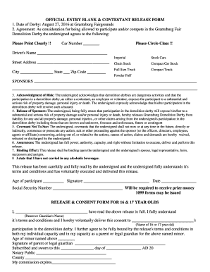Fillable Online OFFICIAL ENTRY BLANK & CONTESTANT RELEASE FORM Fax ...