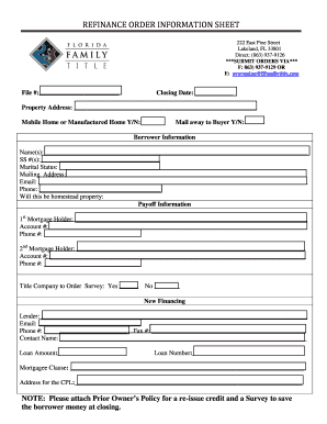 Fillable Online REFINANCE ORDER INFORMATION SHEET - Florida Fax Email ...