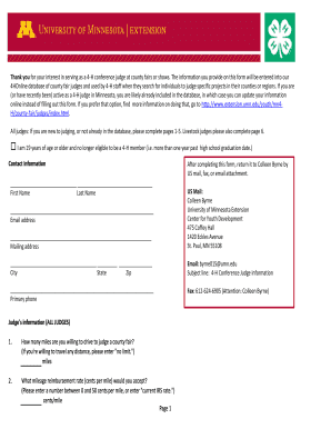 Fillable Online extension umn County fair judge information form Fax ...