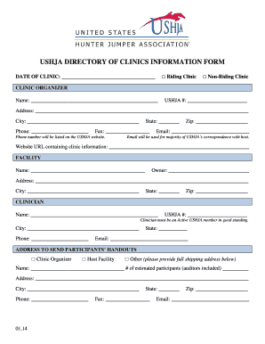 Fillable Online ushja USHJA DIRECTORY OF CLINICS INFORMATION FORM Fax Email Print - pdfFiller