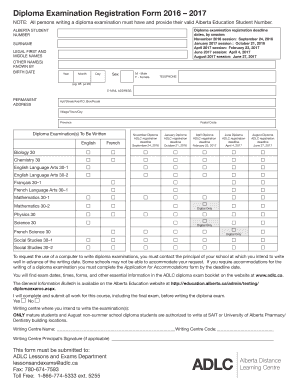 Fillable Online adlc Diploma Examination Registration Form 2016 2017 ...