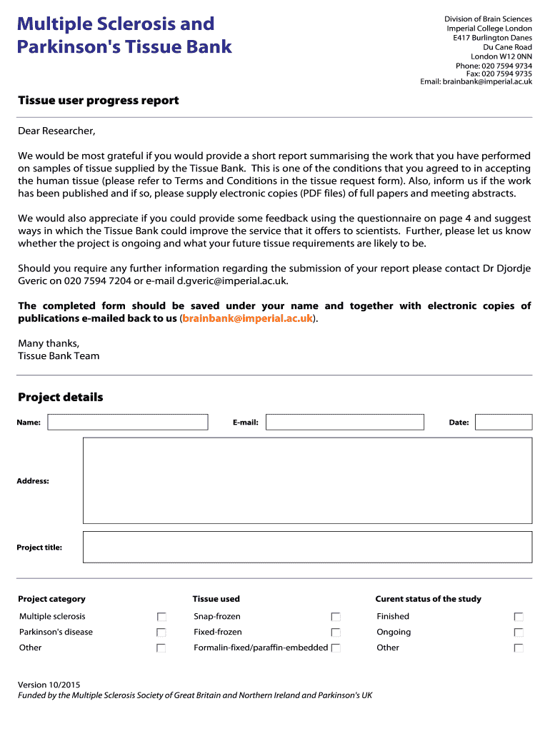 Fillable Online euroheis UK MS Tissue Bank tissue request form Fax ...