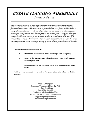 Fillable Online Attached is an estate planning worksheet that includes ...