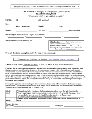 Fillable Online stthomas APPLICATION to Participate in Undergraduate Commencement Fax Email ...