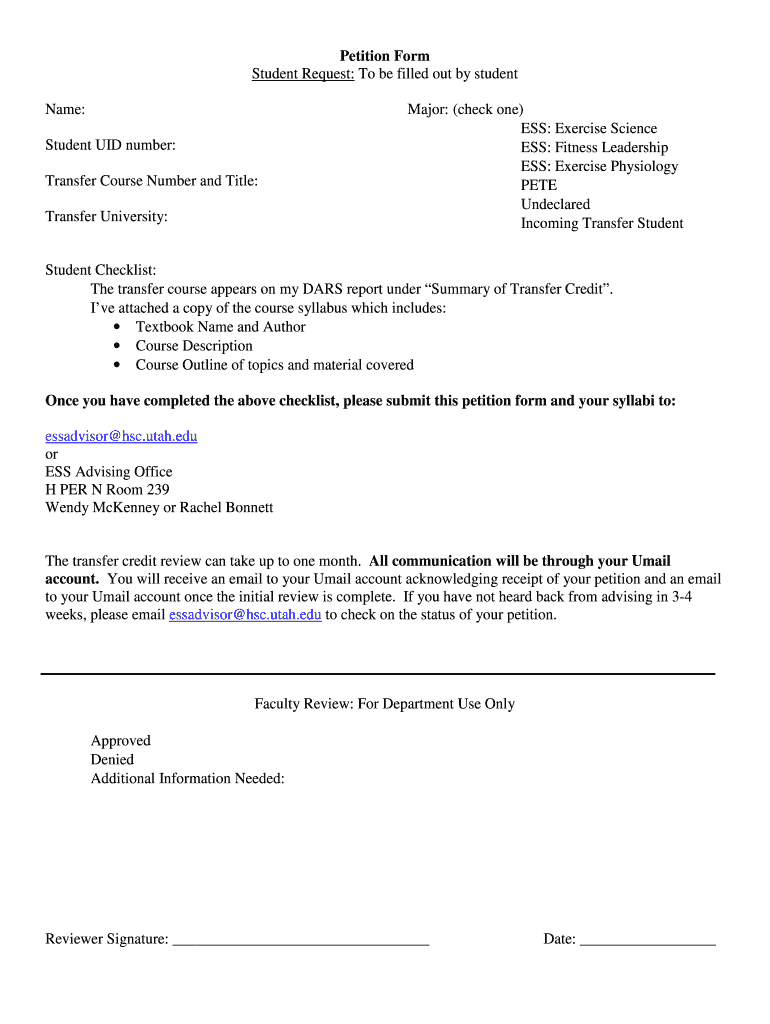 Fillable Online health utah Student Request: To be filled out by ...