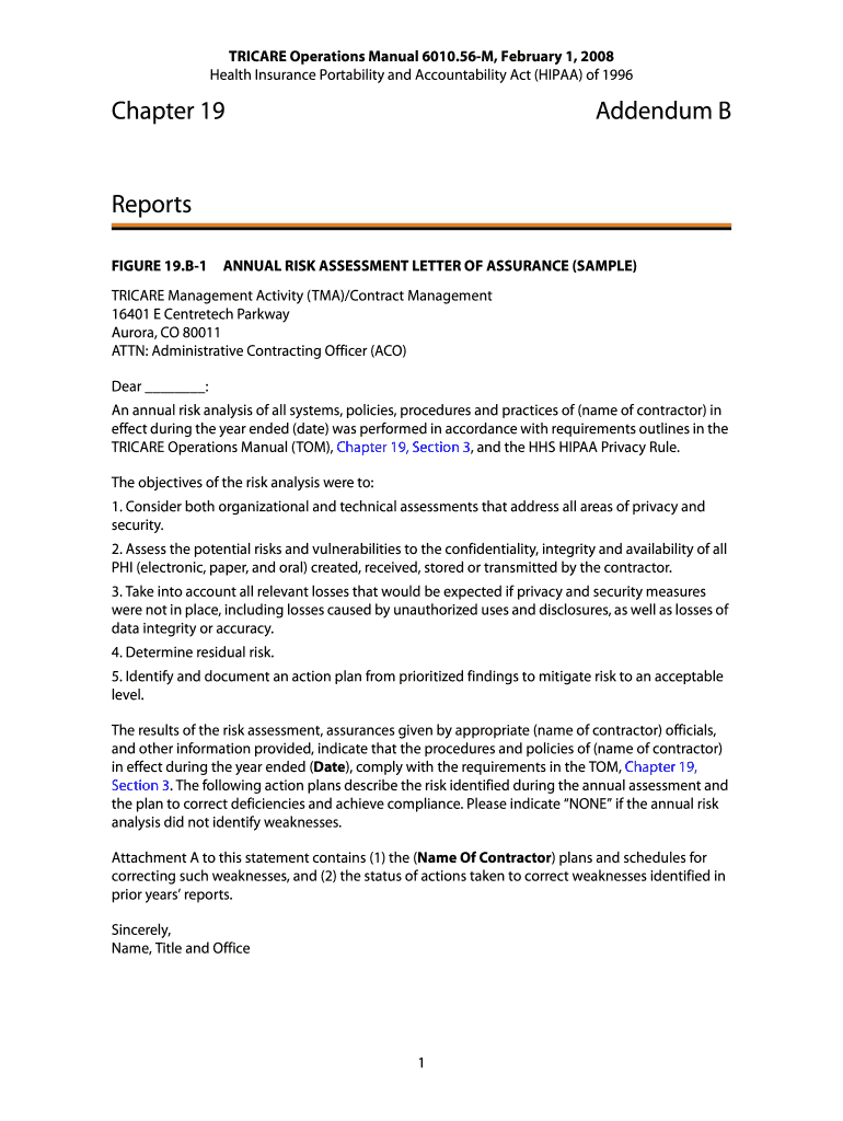 Fillable Online manuals tricare osd TO08 Chap 19 Addendum B -- Reports ...