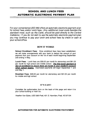 Fillable Online SCHOOL AND LUNCH FEES AUTOMATIC ELECTRONIC PAYMENT ...