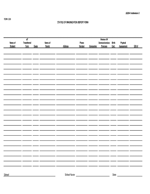 Fillable Online STATUS OF IMMUNIZATION REPORT FORM of Status Of Name ...