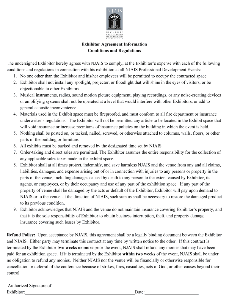 Fillable Online njais Exhibitor Agreement Information Conditions and ...