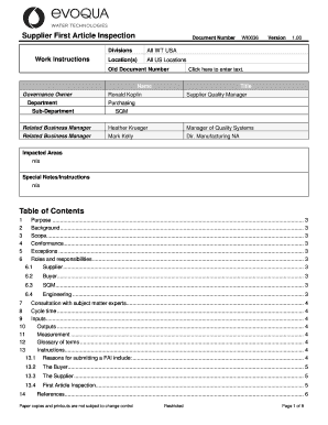 Fillable Online Supplier First Article Inspection Fax Email Print ...