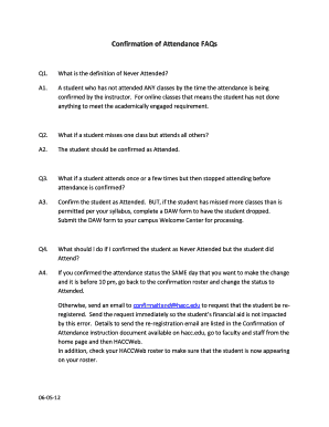 Fillable Online Confirmation of Attendance FAQs Fax Email Print - pdfFiller