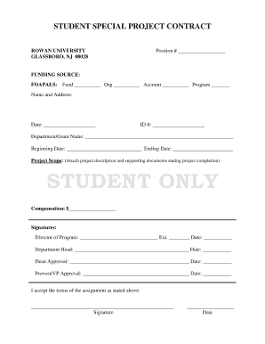 Fillable Online rowan STUDENT SPECIAL PROJECT CONTRACT.docx Fax Email ...