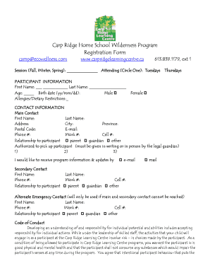 Fillable Online Carp Ridge Home School Wilderness Program Registration ...