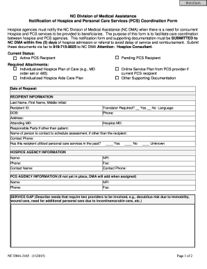 Fillable Online Notification of Hospice and Personal Care Services (PCS ...