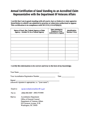 Fillable Online Annual Certification of Good Standing As an Accredited ...