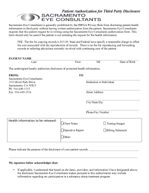 Fillable Online Patient Authorization for Third Party Disclosure Fax ...