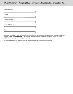 Fillable Online ncagr Water Well and/or Pumping Plant for Irrigation ...