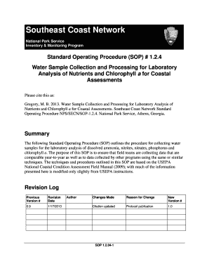 Fillable Online irmaservices nps SOP 1-2-04 Coastal Assessment Water ...