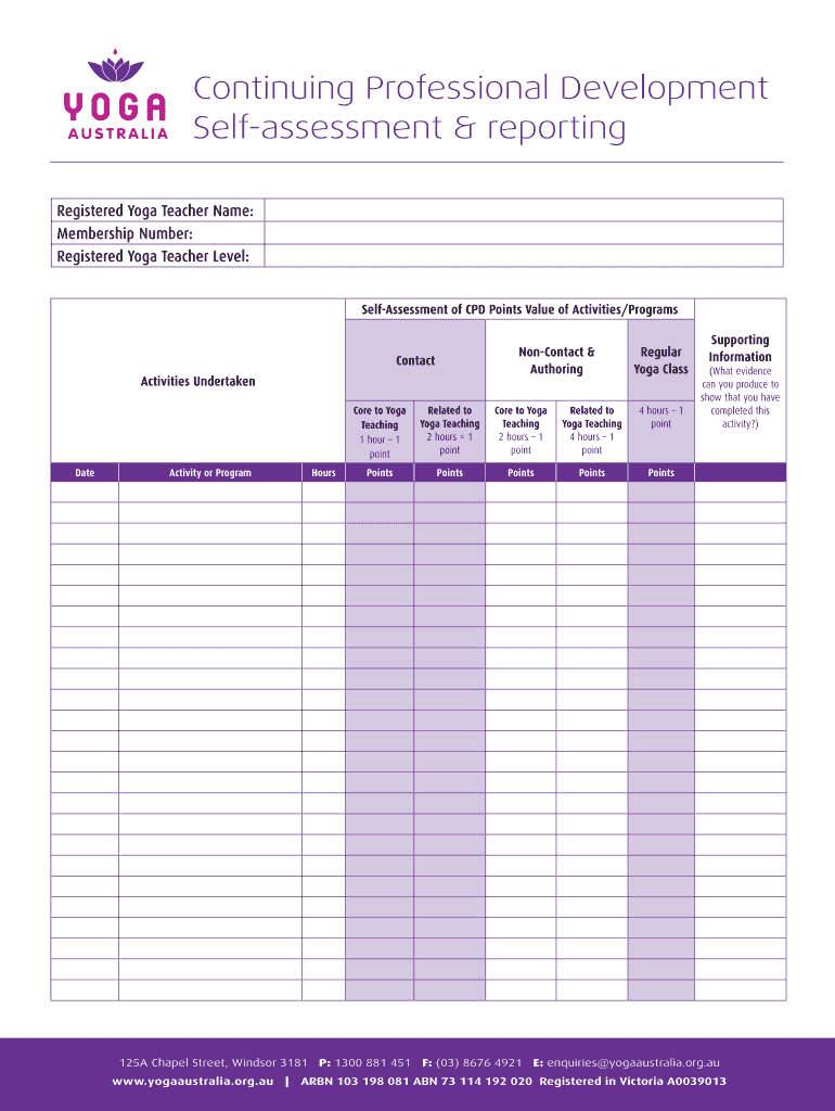 Fillable Online CPD Reporting Form - Yoga Australia Fax Email Print ...
