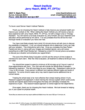 Fillable Online Hesch Institute Jerry Hesch, MHS, PT, DPT(s) Fax Email ...