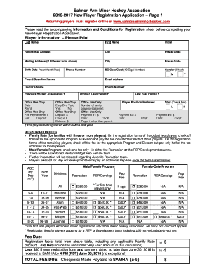 Fillable Online 2016-2017 New Player Registration Application Fax Email ...
