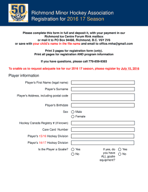 Fillable Online 2016 17 Program Information and Registration Form Fax ...
