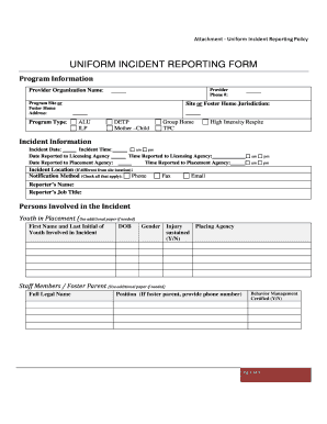 Fillable Online Attachment 1 -Uniform Incident Reporting Form.docx Fax ...