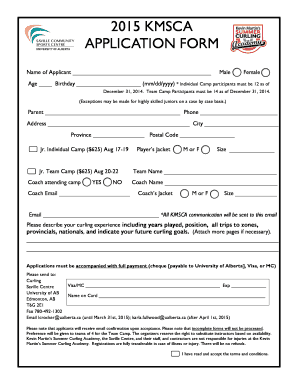 Fillable Online 2015 KMSCA APPLICATION FORM - Ramp Interactive Fax ...
