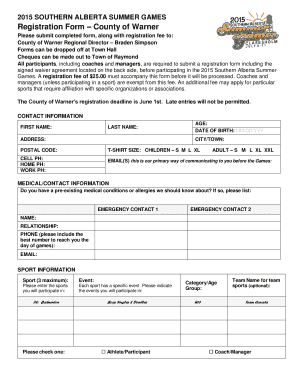 Fillable Online 2015 SOUTHERN ALBERTA SUMMER GAMES Registration Form ...