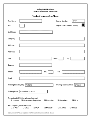 Fillable Online Student Information Sheet - ... Fax Email Print - pdfFiller