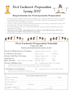 Fillable Online First Eucharist Preparation Spring 2012 - St. Mark the ...