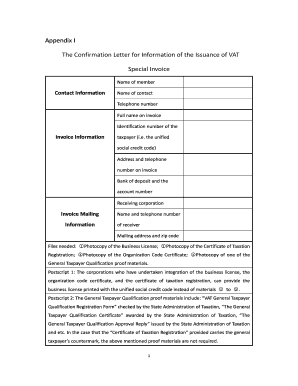Fillable Online Appendix I The Confirmation Letter for Information of ...