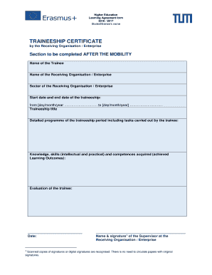 Fillable Online TRAINEESHIP CERTIFICATE - international.tum.de Fax ...