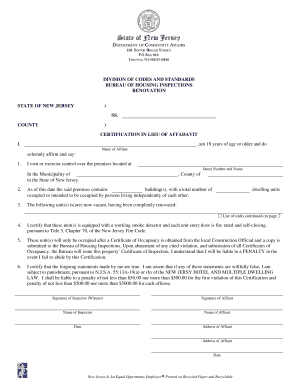 Fillable Online state nj DIVISION OF CODES AND STANDARDS BUREAU OF ... - State.NJ.us Fax Email ...