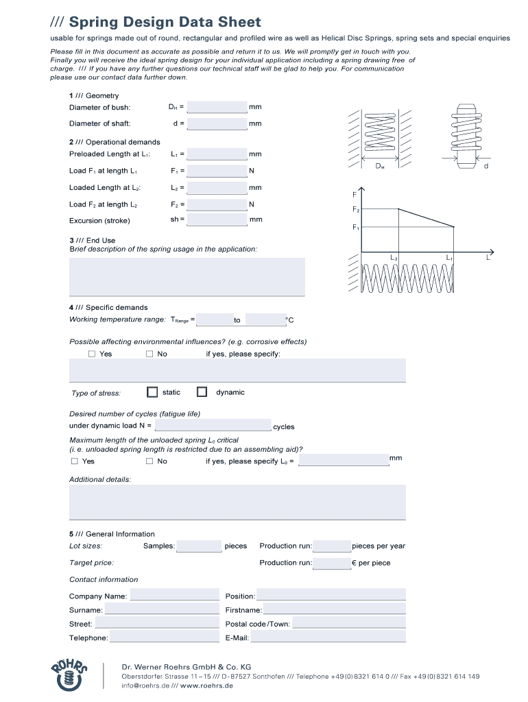 Fillable Online roehrs Spring Design Data Sheet - roehrs.de Fax Email ...