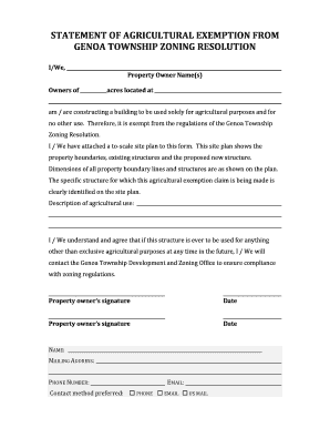 Fillable Online agricultural exemption statement - Genoa Township Fax ...