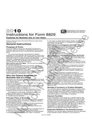 Fillable Online Department of the Treasury Instructions for Form 8829 ...