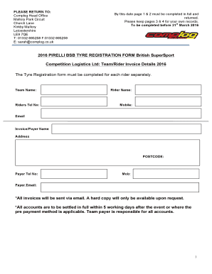 Fillable Online 2016 PIRELLI BSB TYRE REGISTRATION FORM British ...