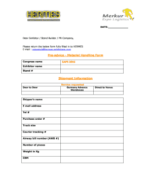 Fillable Online Material handling form - EAPS 2016 Fax Email Print ...