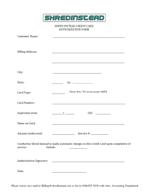 Fillable Online SHRED INSTEAD CREDIT CARD Fax Email Print - pdfFiller