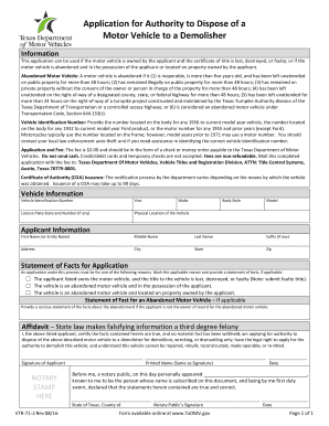 Fillable Online txdmv Application for Authority to Dispose of a Motor ...