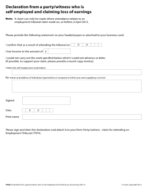 Fillable Online Declaration from a party/witness who is self employed ...