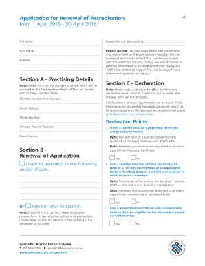 Fillable Online ftp lawasia asn 2015 Specialist Accreditation Renewal Form. 2015 Specialist ...