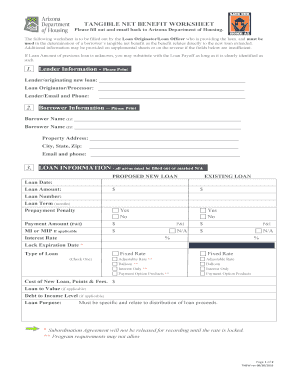 Fillable Online tangible net benefit worksheet - Arizona Department of ...
