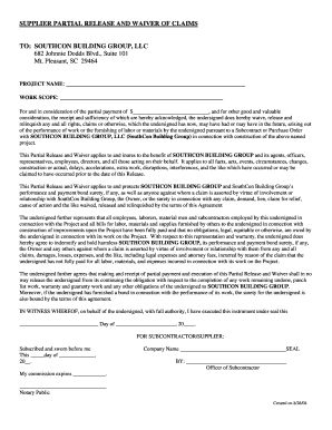 Fillable Online SUPPLIER PARTIAL RELEASE AND WAIVER OF CLAIMS Fax Email ...