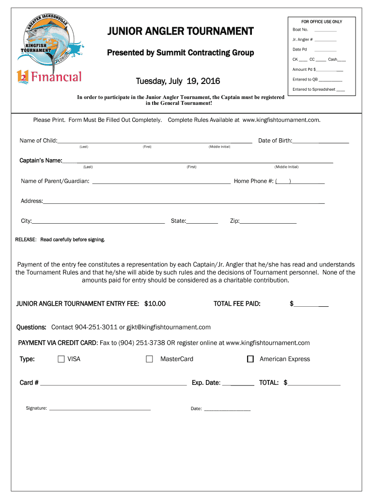 Fillable Online junior angler tournament - Greater Jacksonville ...